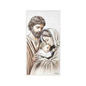 Św. Rodzina obrazek malowany: na białym drewnie ze złoceniami Iconic ...